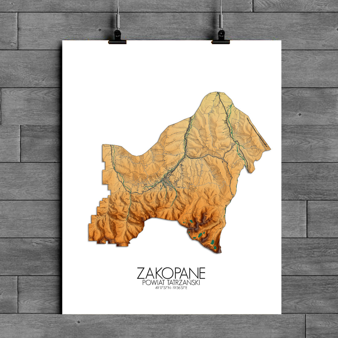 Zakopane Poland | Elevation Map print Custom Poster Wall 3D effect ...
