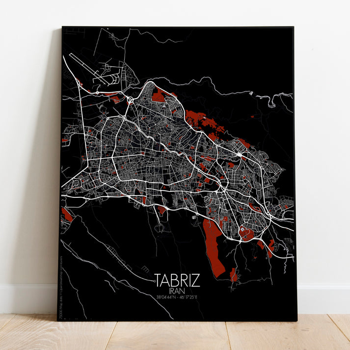 Tabriz Iran | Large City Map print Custom Poster Wall Art – mapospheres.eu
