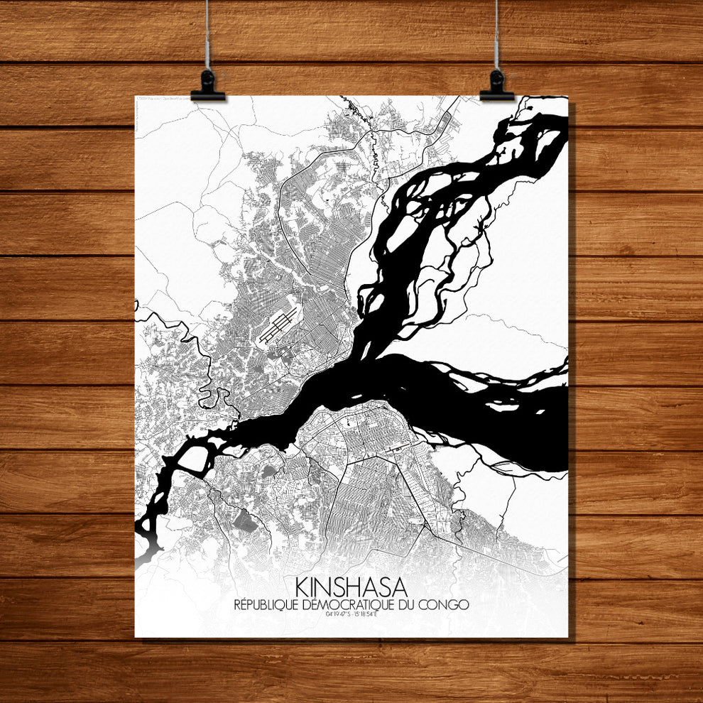 Kinshasa, DRC | Large City Map print Custom Poster Wall Art ...
