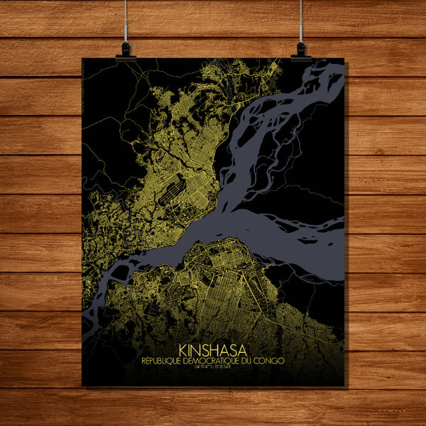 Kinshasa, DRC | Large City Map print Custom Poster Wall Art ...